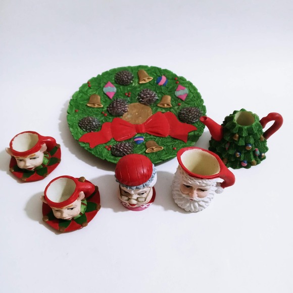 no brand | Holiday | Vtg Christmas Miniature Tea Set Santa Mrs Clause ...